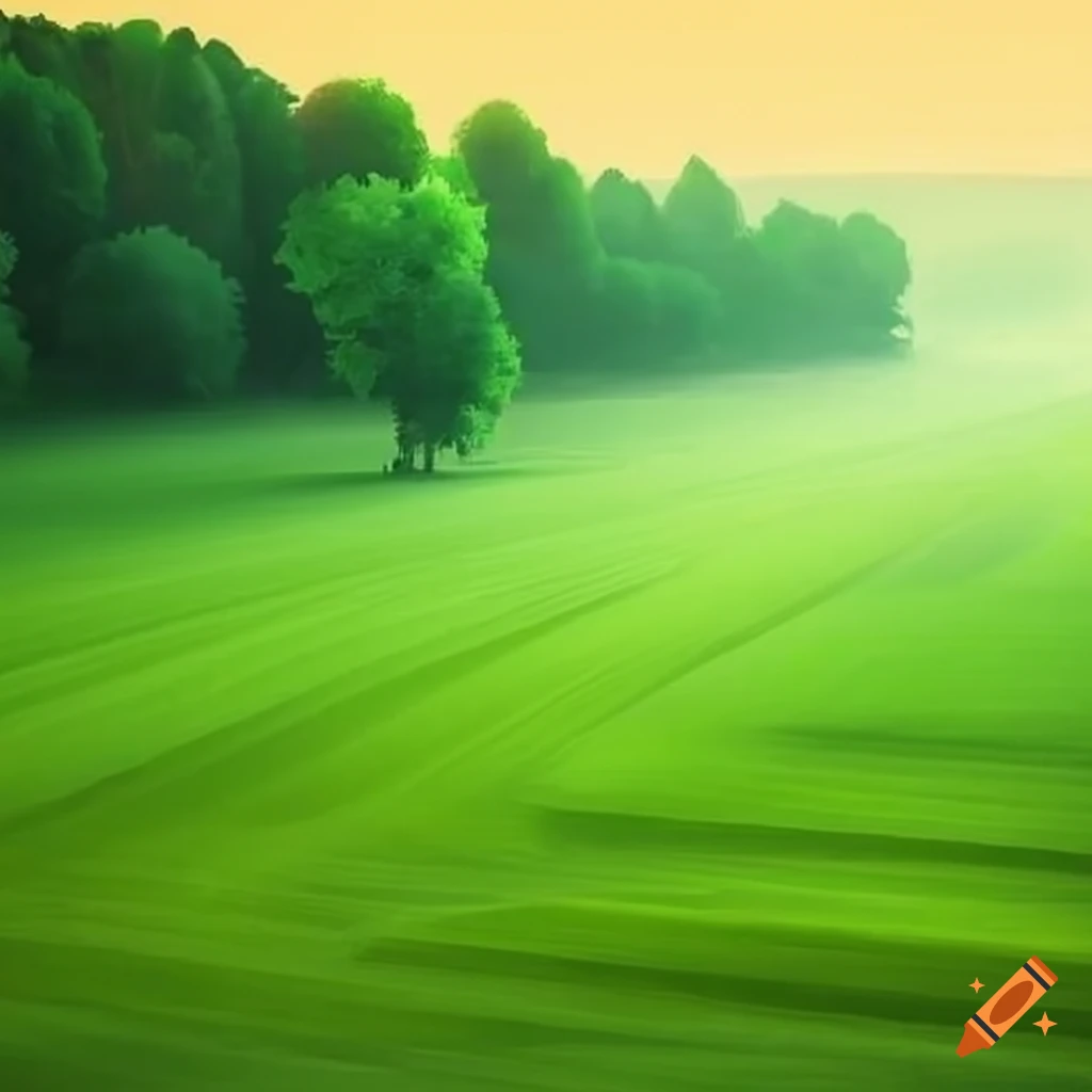 Simple landscape with trees, green grass, and distant mountains on Craiyon