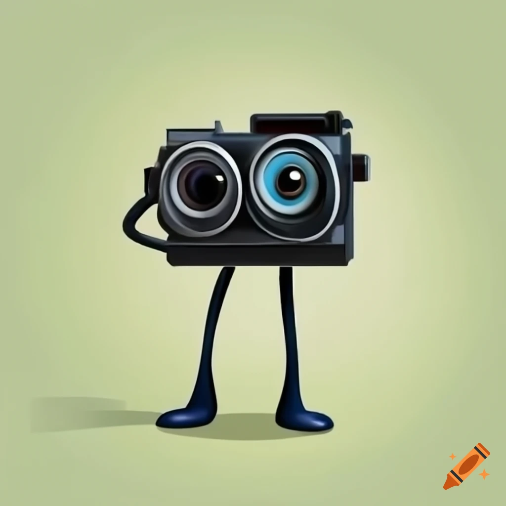 Cartoon character holding an action camera and smiling on Craiyon