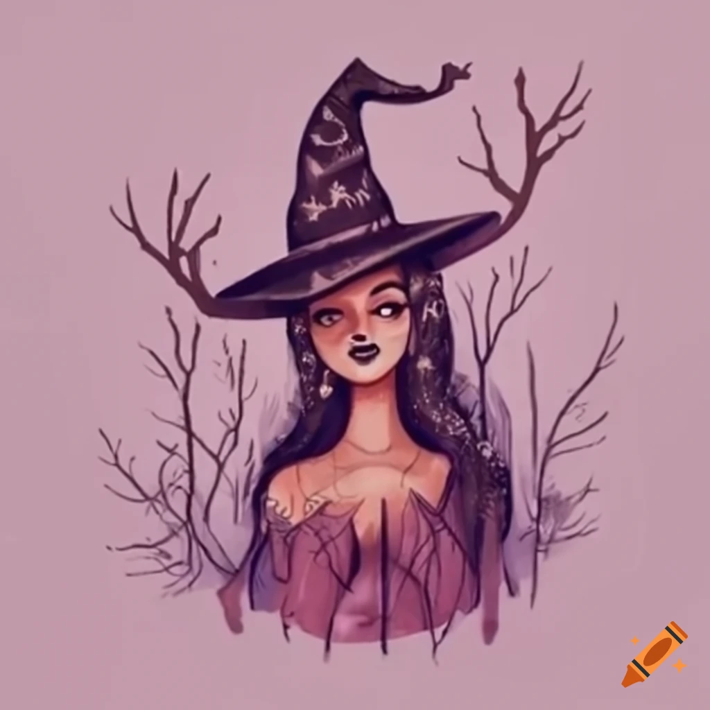 Witch engulfed in dark flames under black sky, black and white drawing ...