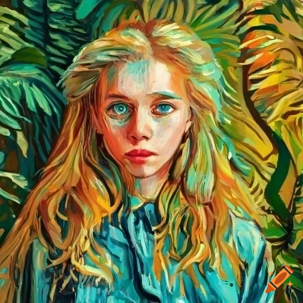 Blonde Girl Portrait With Jungle Background On Craiyon