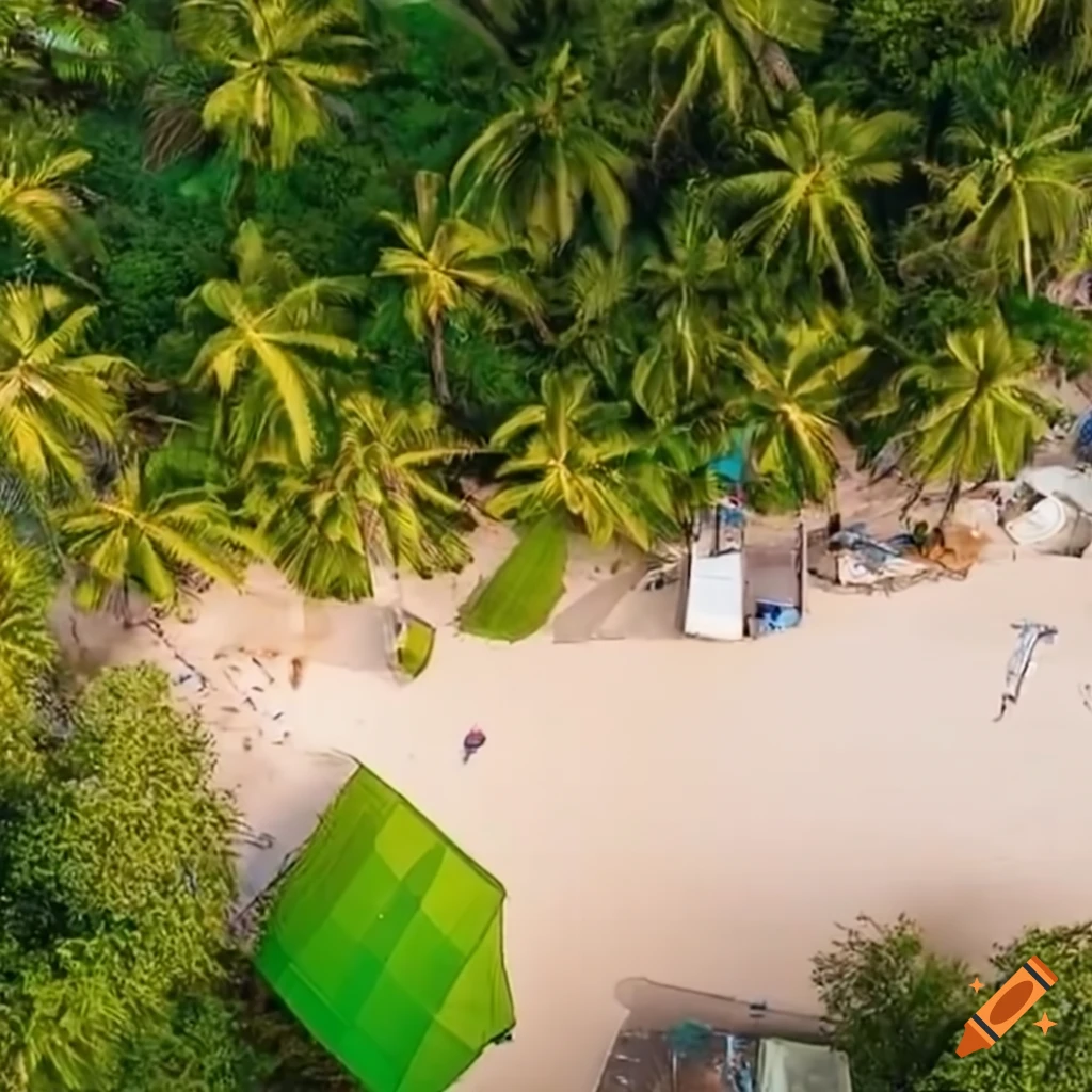 Bird's eye view of a beachside caravan campsite on Craiyon