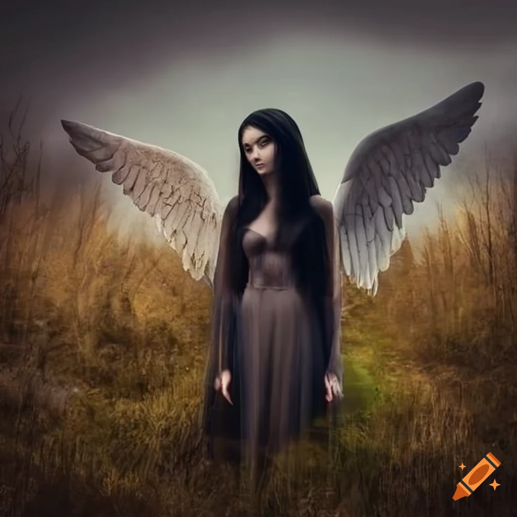 Gothic and attractive angel of death in a fantasy landscape on Craiyon