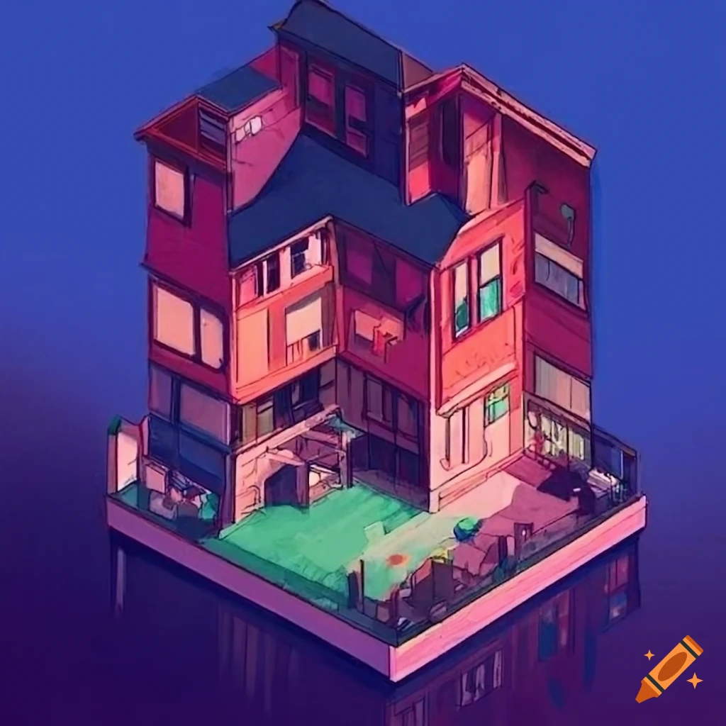 Colored axonometric house design