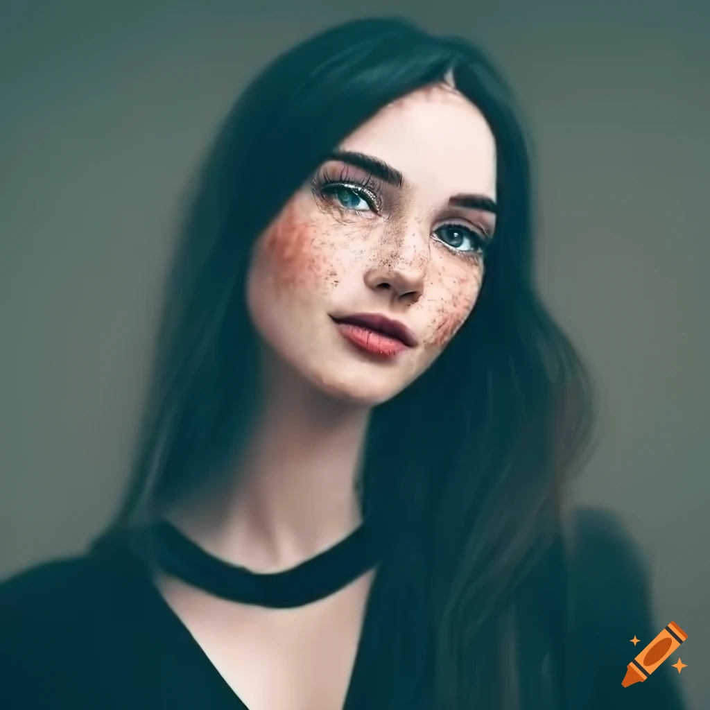 High-resolution portrait of a young woman with beautiful smile and freckles