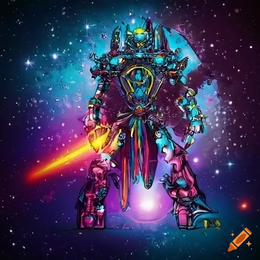 Image of a majestic space knight in vibrant cosmic colors on Craiyon