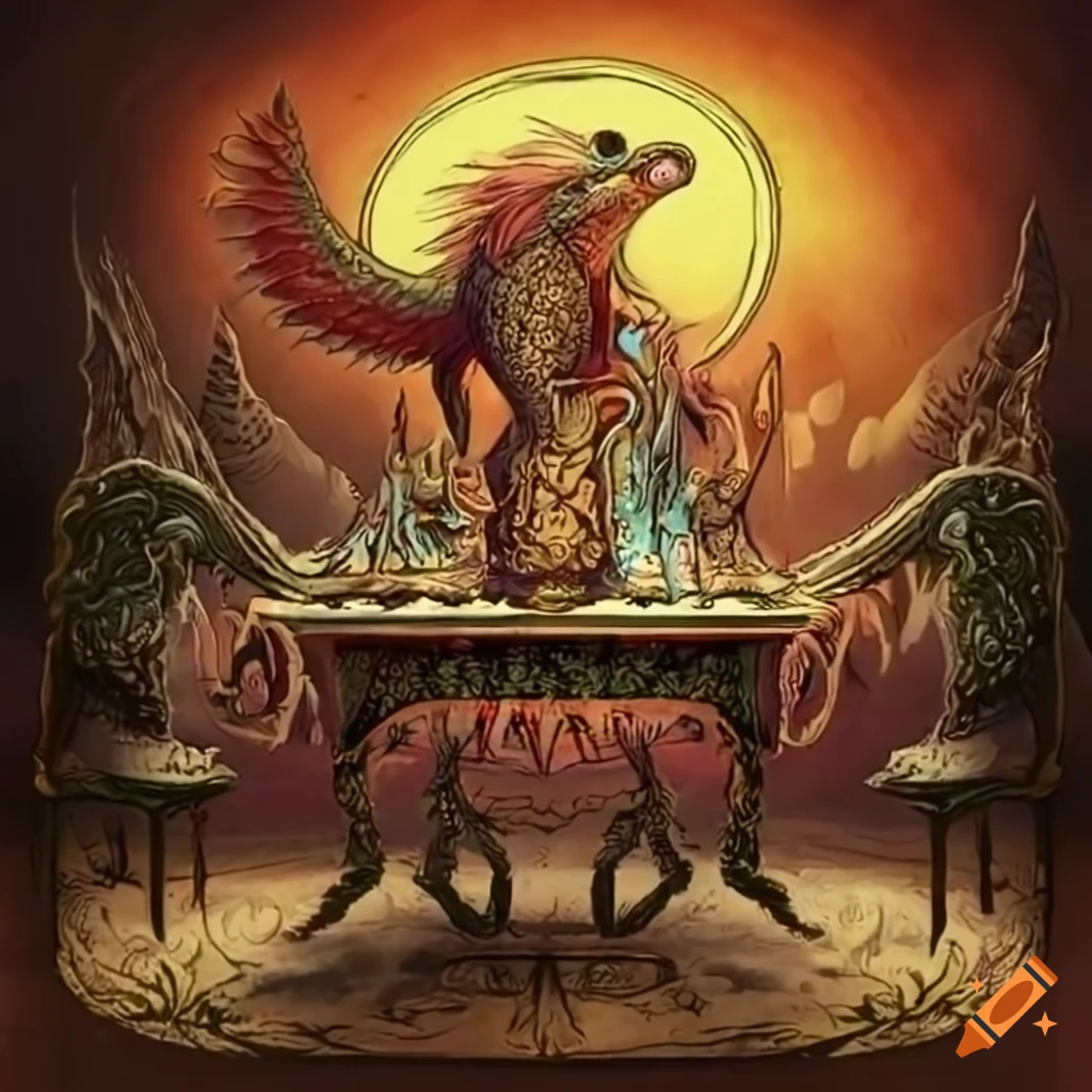 Art of mythical creatures having a tarot reading on Craiyon