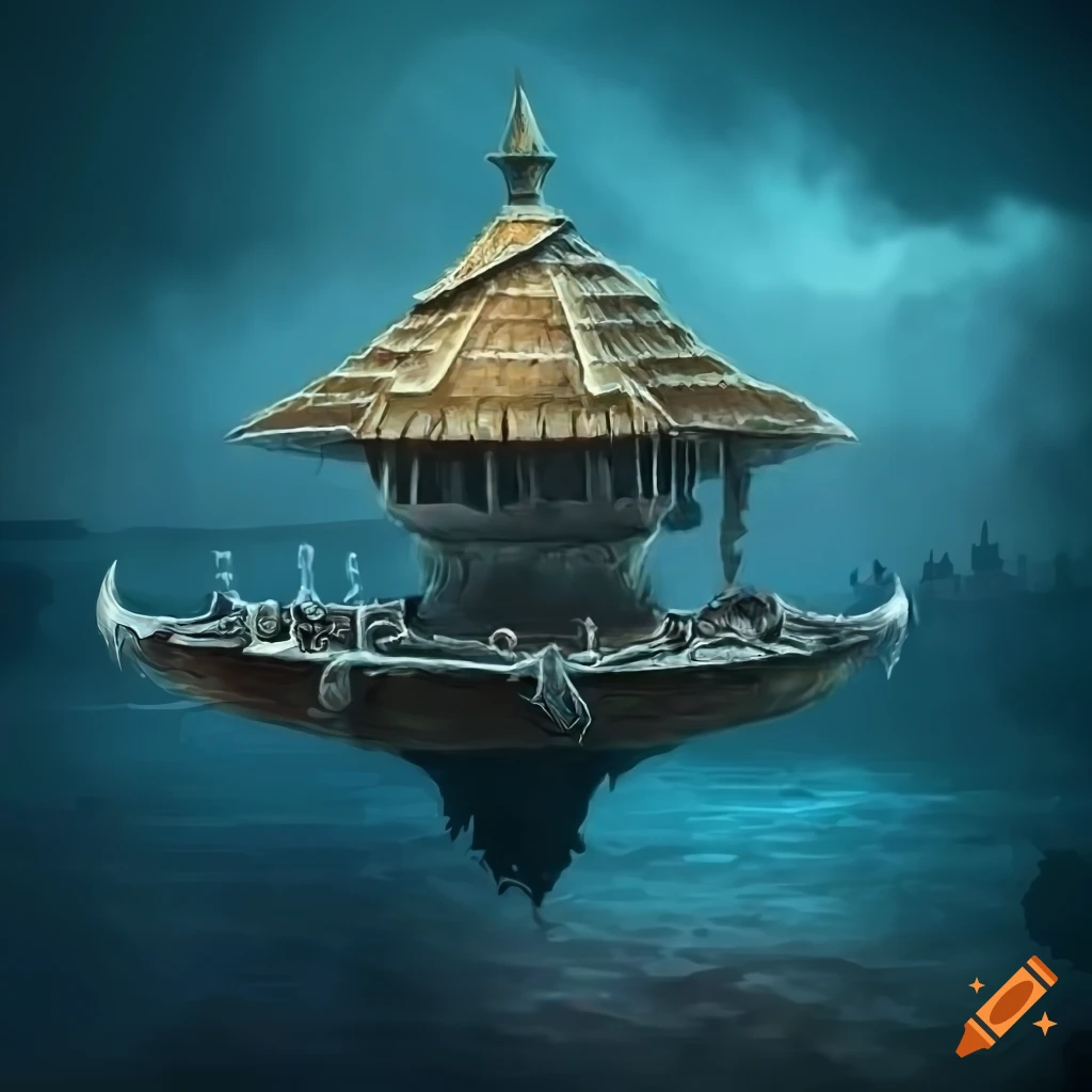 Emblem on a medieval banner of a floating city