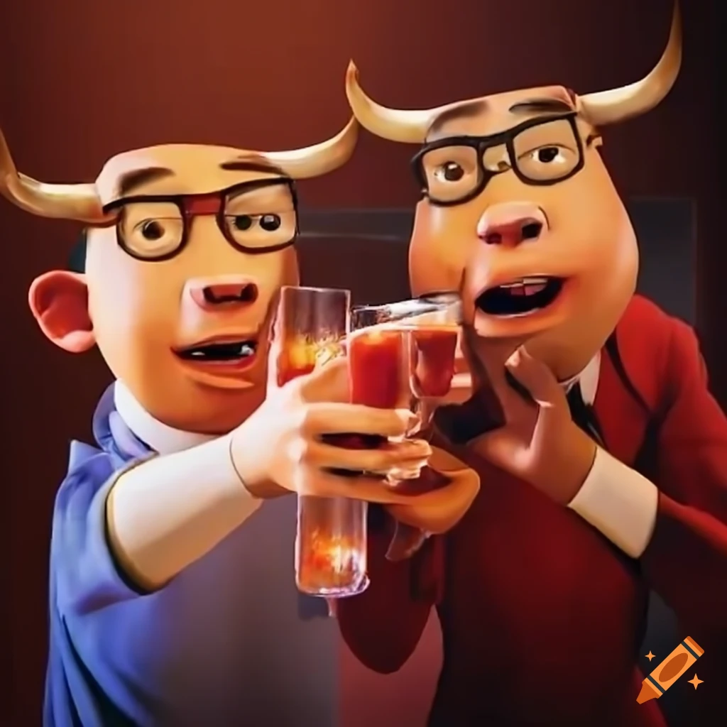 Animation of two bulls toasting on Craiyon