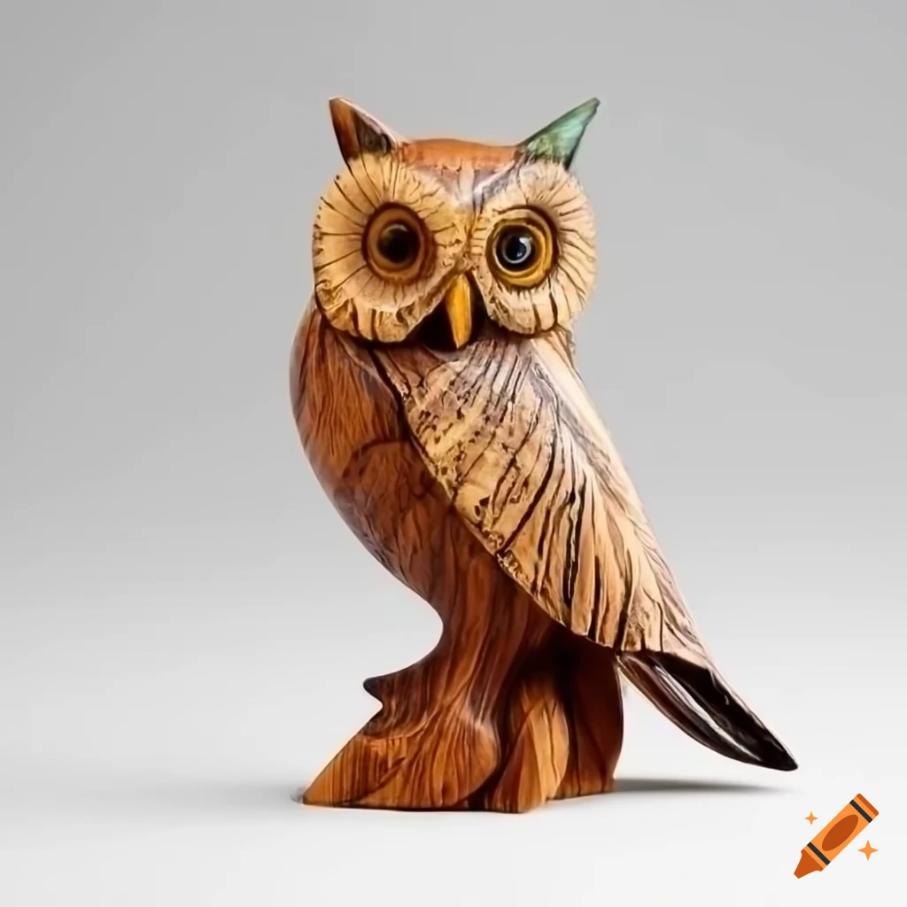 Marbled olive wood sculpture of a flying owl
