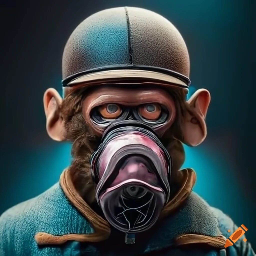 Monkey mechanic wearing air filter mask on Craiyon