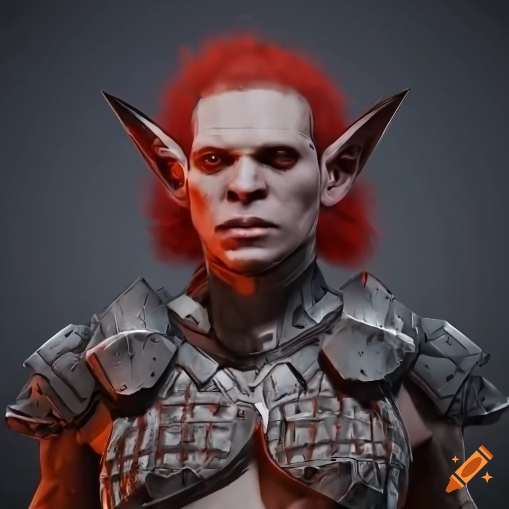 Portrait of a red-haired sci-fi mutant cyborg giant