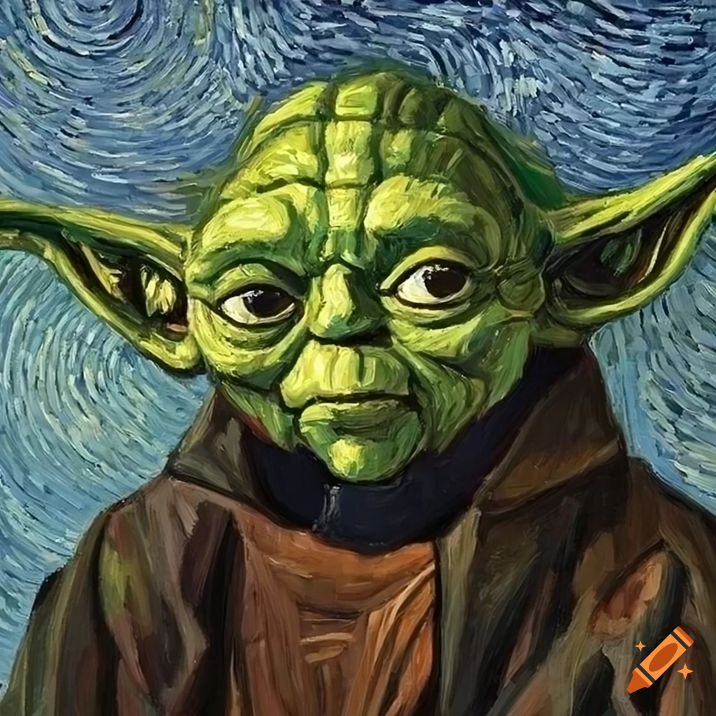 Portrait of Yoda painted in Van Gogh style on Craiyon