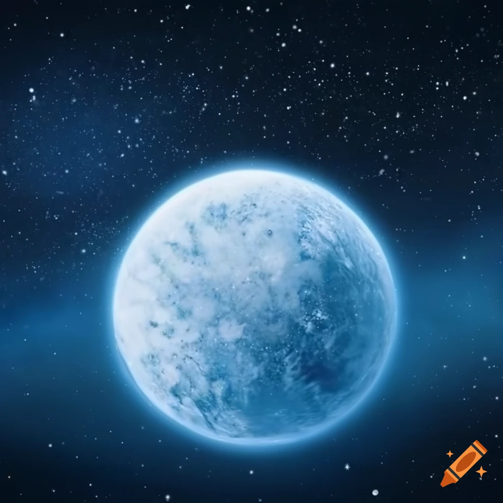 Snow covered ice planet in starry space