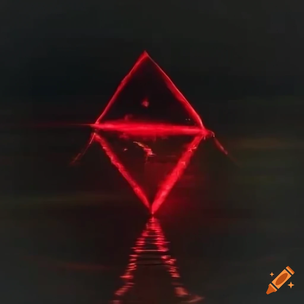 Mystical red rhombus in a dark environment with crows