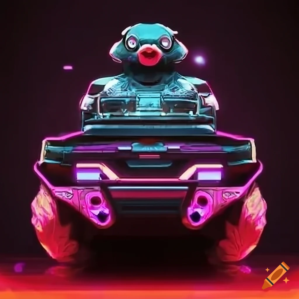 Cyber duck standing on cyber truck on Craiyon