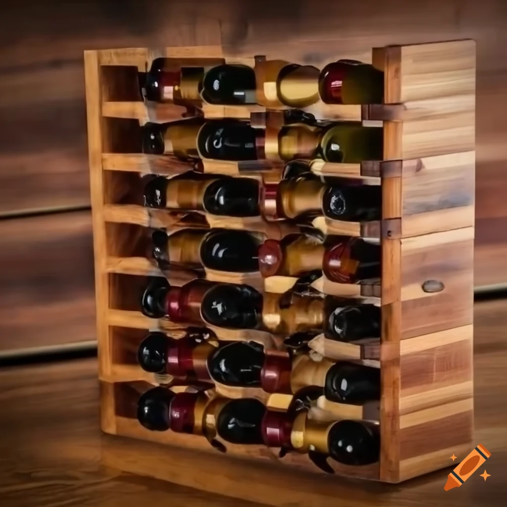 Walnut wood wine rack with leather accents