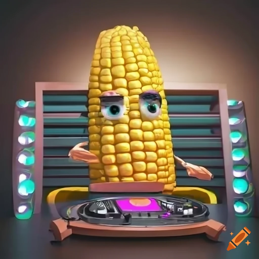 Animated corn dj spinning records