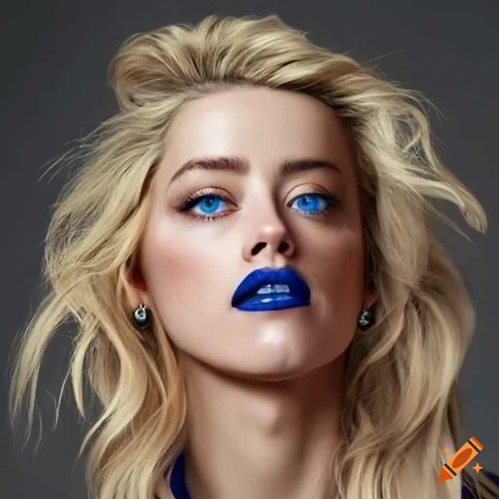 Close-up of Amber Heard with blue catlike eyes on Craiyon