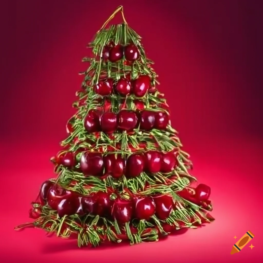 Christmas tree made of ripe cherries on Craiyon