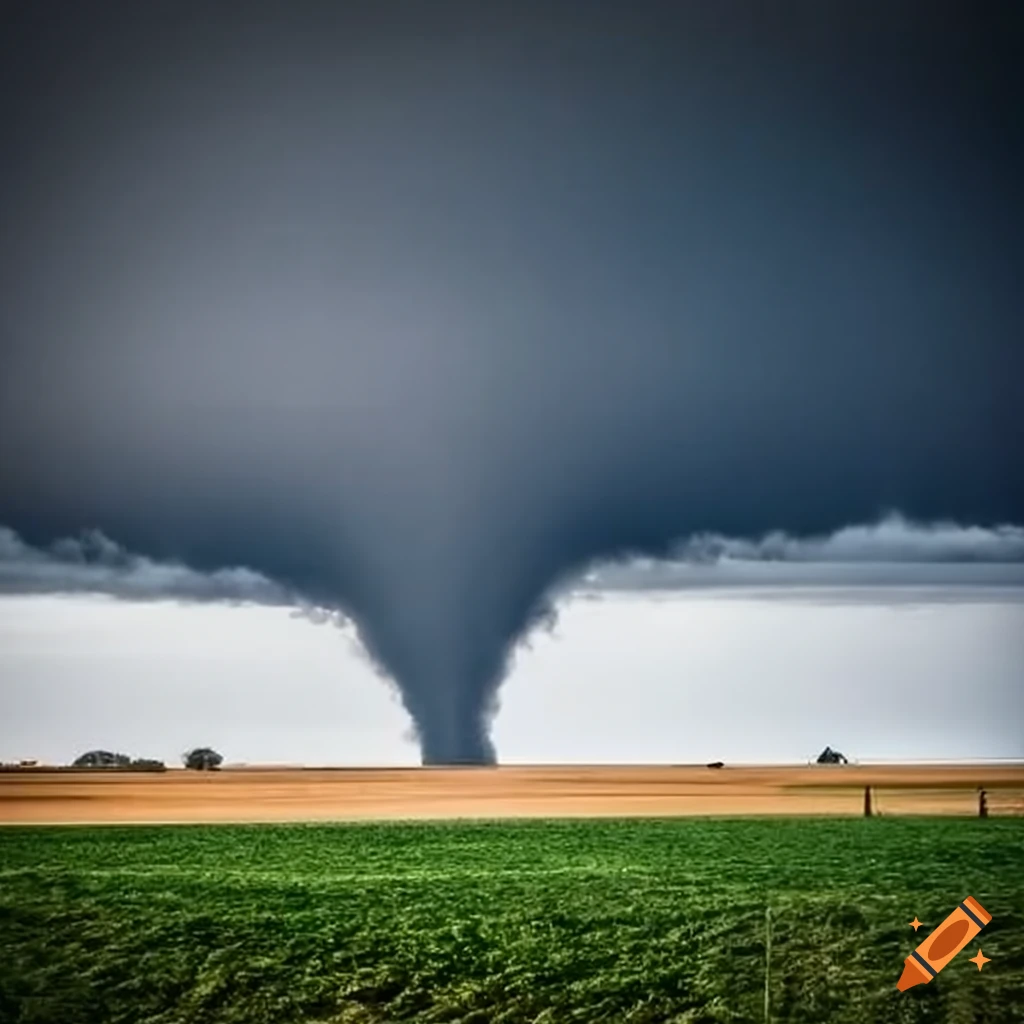 Twin tornadoes striking the plains under a dark sky on Craiyon