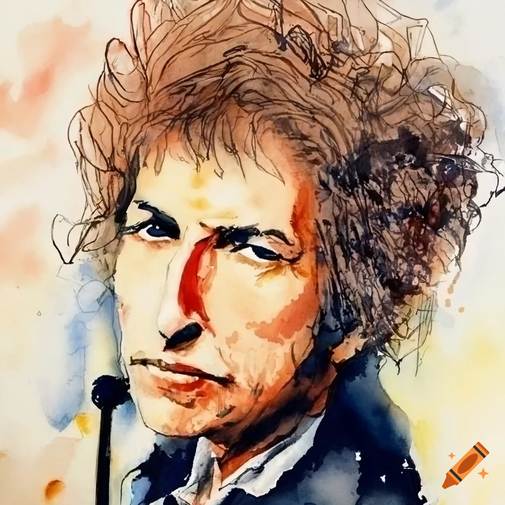 Symmetrical watercolor portrait of bob dylan on Craiyon