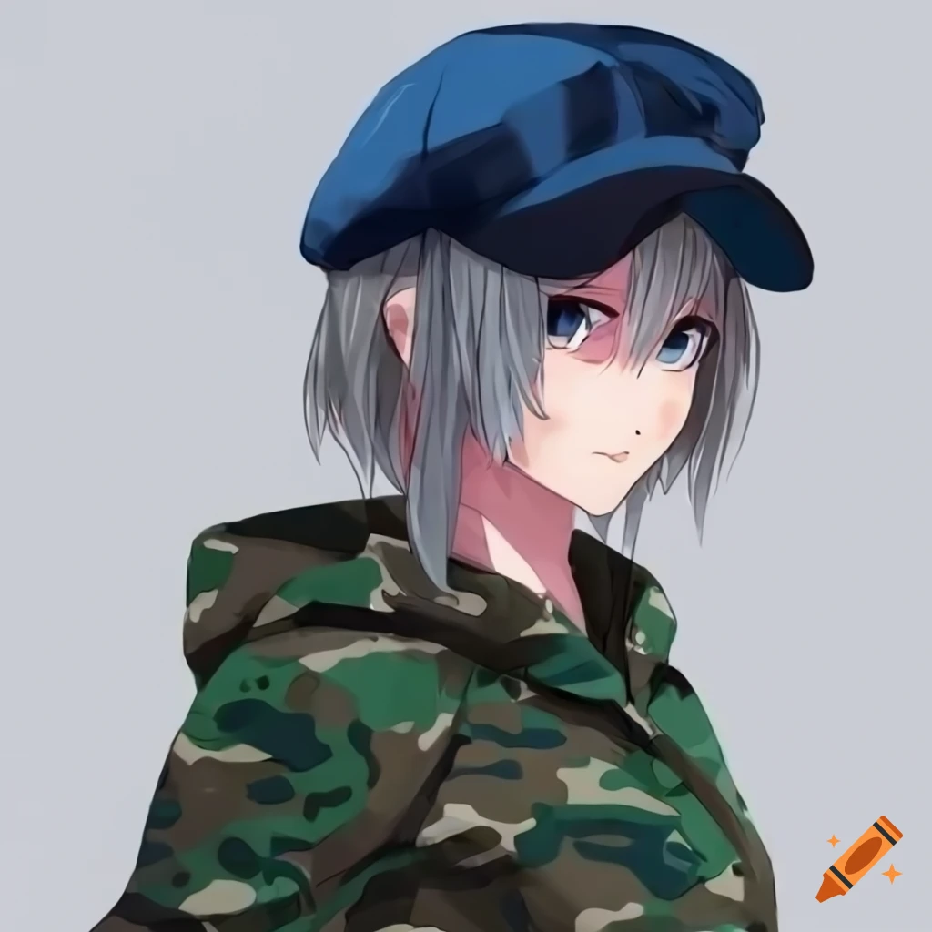 Anime girl in camouflage uniform