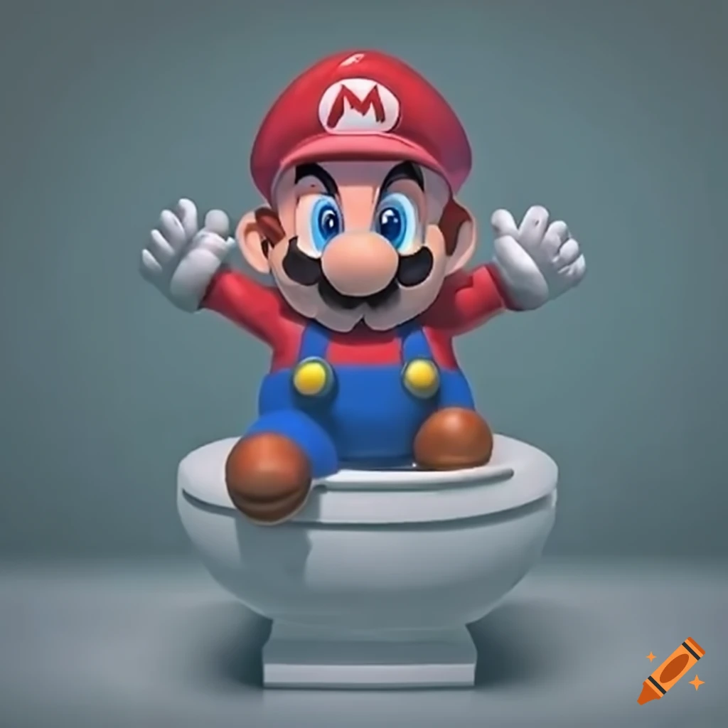 Mario jumping over toilet in bathroom on Craiyon