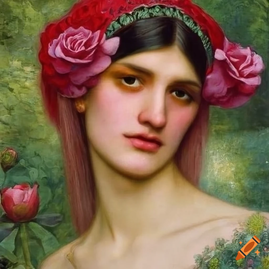 Detailed pre-raphaelite style artwork of a beautiful woman with red ...