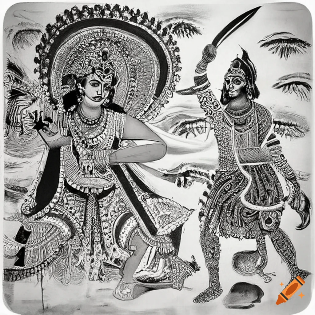 Illustration of the battle between the asur king and lord krishna on ...