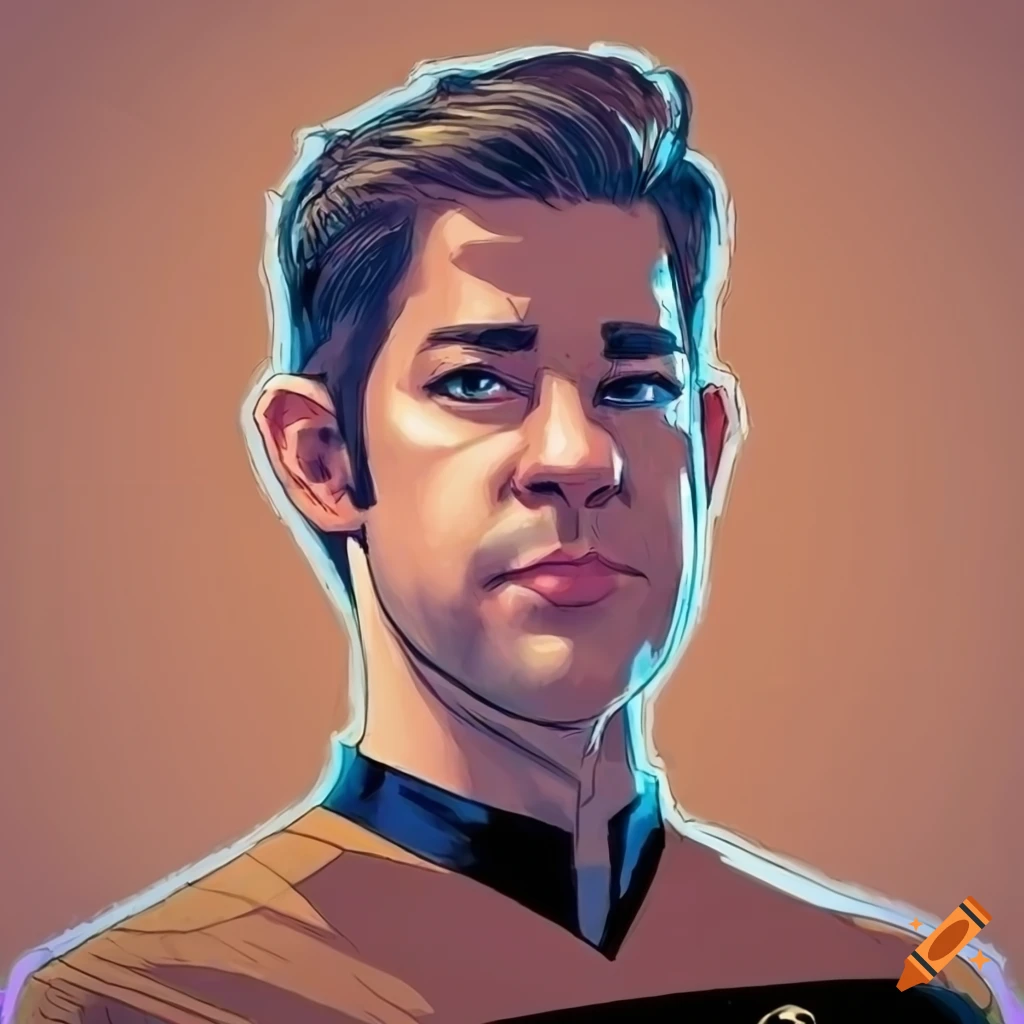 Pulp comic art of john krasinski and anna kendrick as starship captains