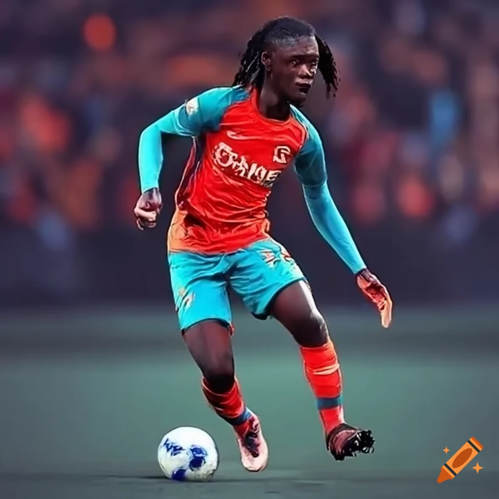 Camavinga making a precise pass on the football field on Craiyon