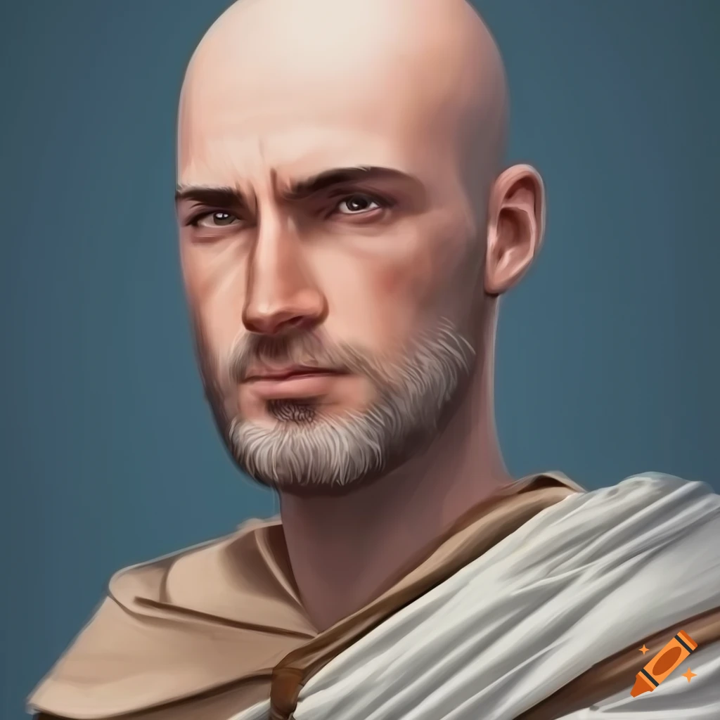 Portrait of a male bald mage from ancient greece