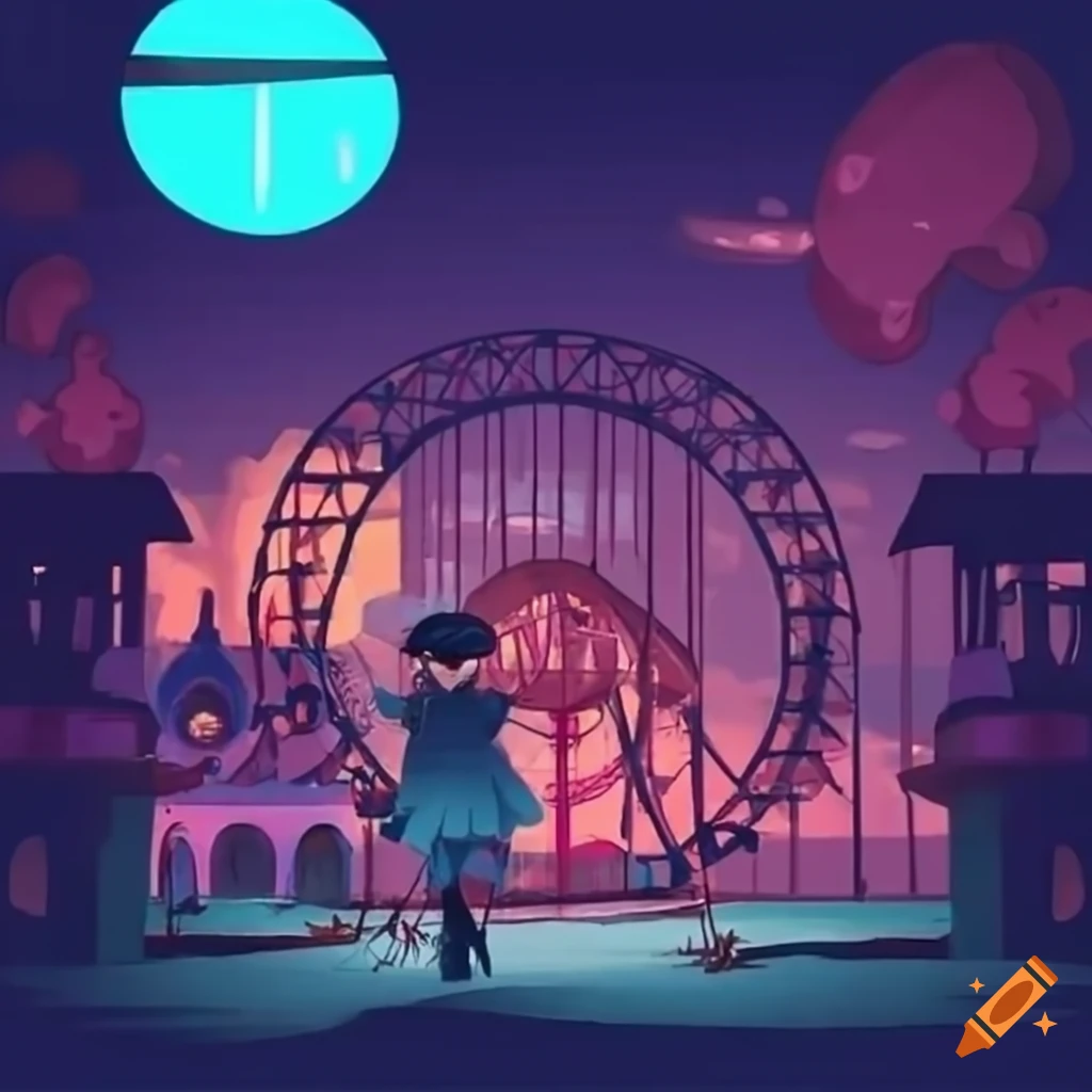 Mouse adventurer walking towards abandoned amusement park on Craiyon