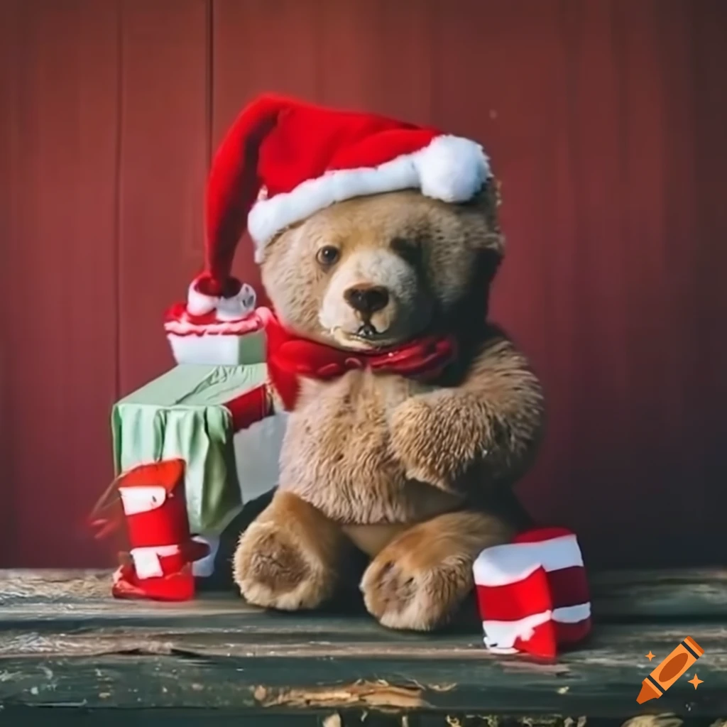 Festive bear celebrating christmas