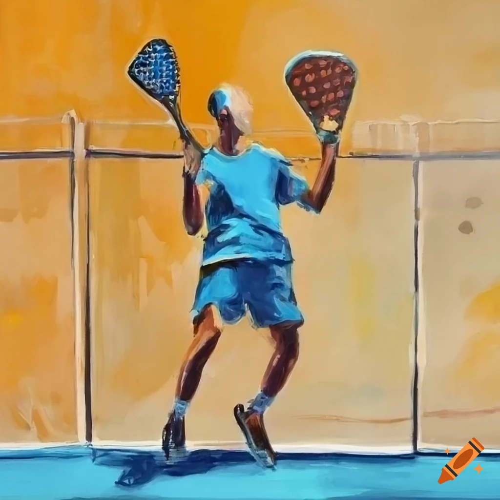Acrylic painting of a padel player on a court on Craiyon