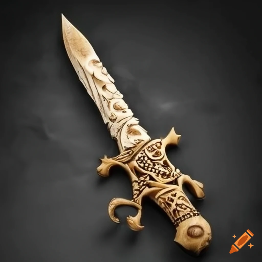 Artistic bone dagger with detailed carvings on Craiyon