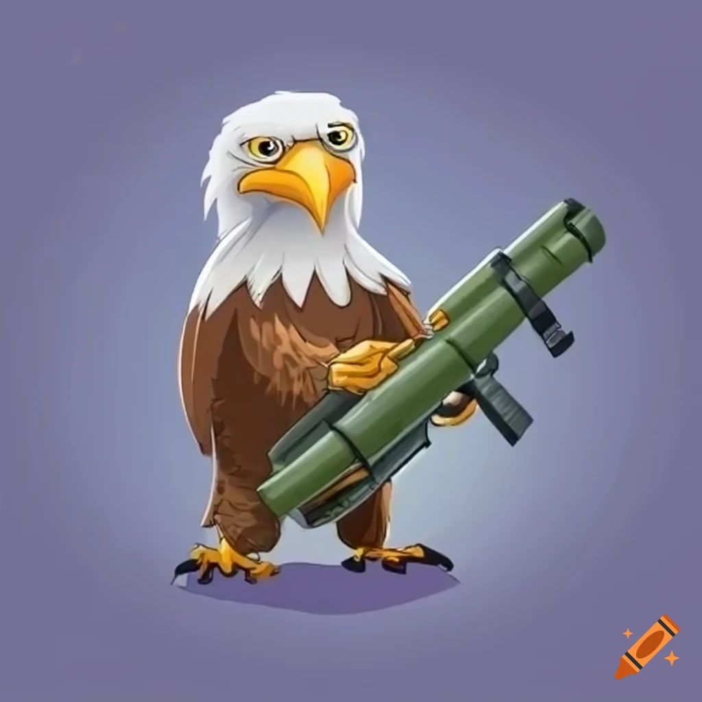 Cartoon bald eagle with a bazooka on Craiyon