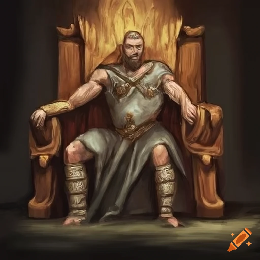 Illustration of king beowulf sitting on his throne on Craiyon