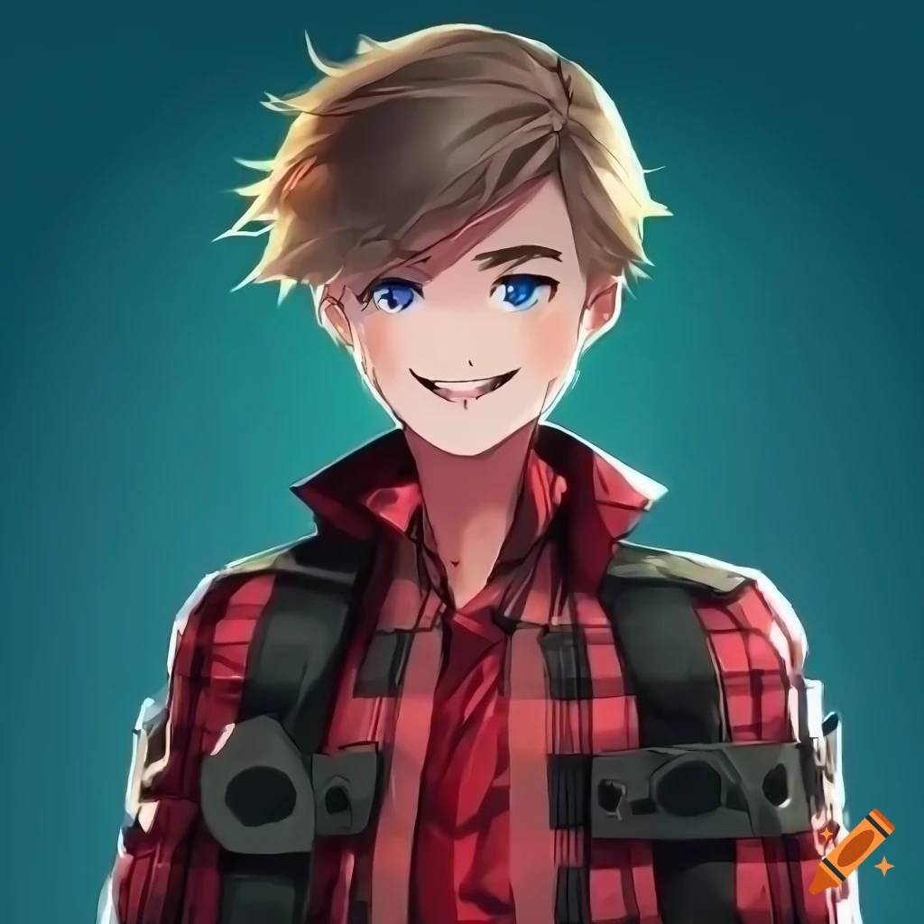 Simplified anime illustration of a smiling male explorer on Craiyon