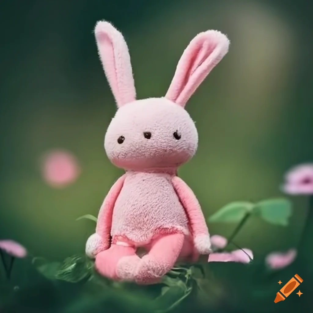 Pink rabbit doll sitting on a flower on Craiyon