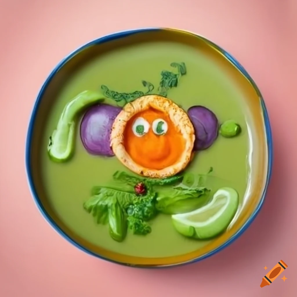 Vegetable portrait in a bowl of soup