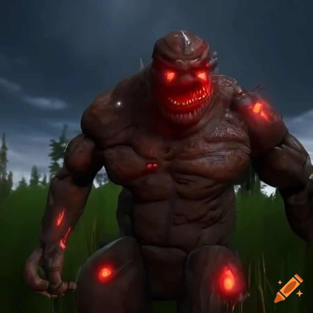 Digital art of a cyborg golem with red hair and glowing shoulders on ...