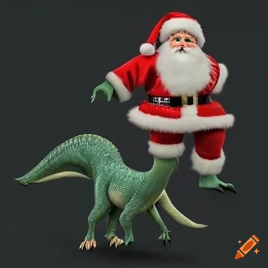 Anthropomorphic santa claus dinosaur