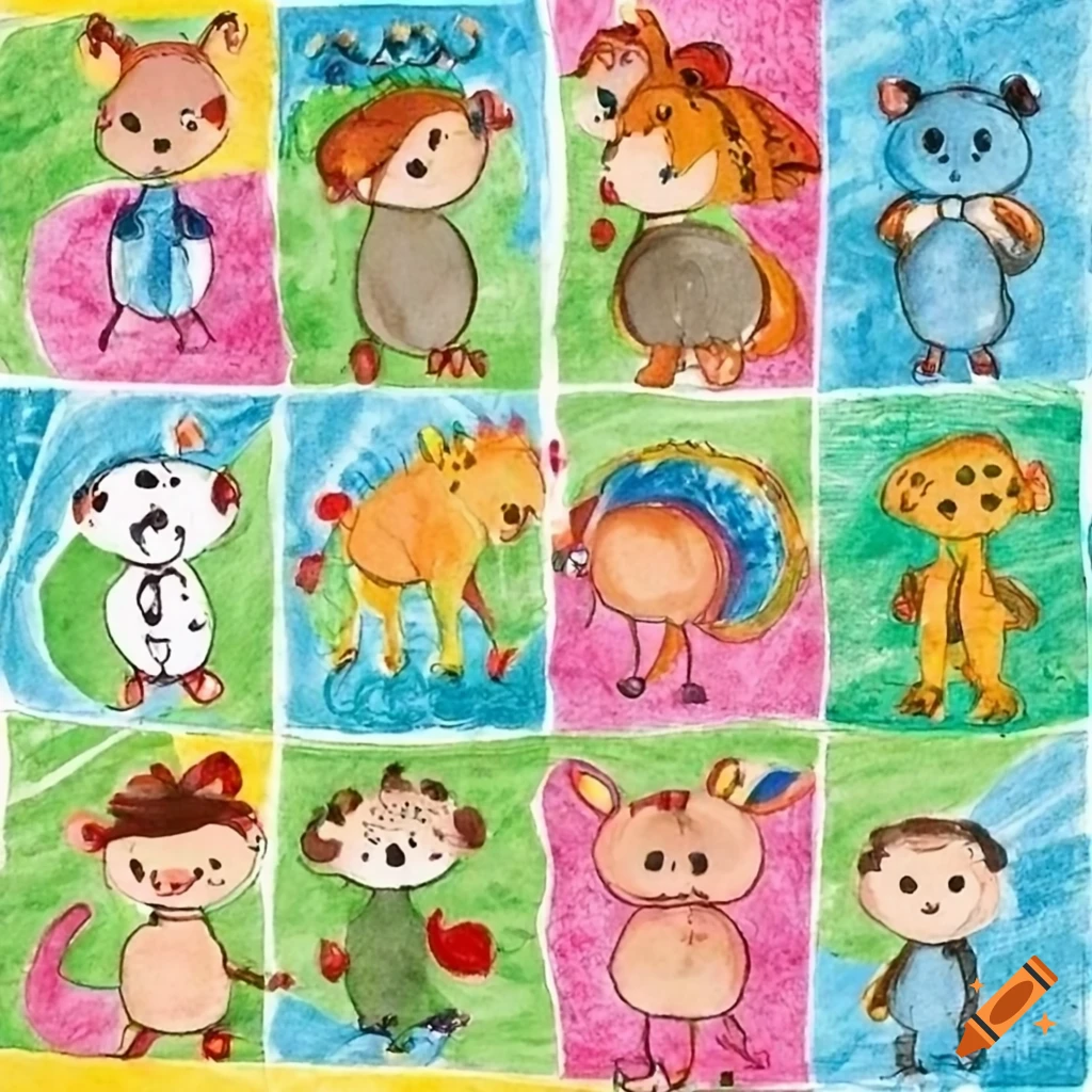 Children's drawing of a group of animals