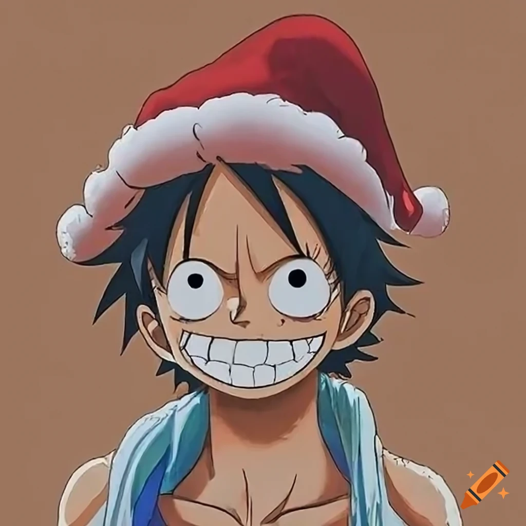 Luffy wearing a santa hat