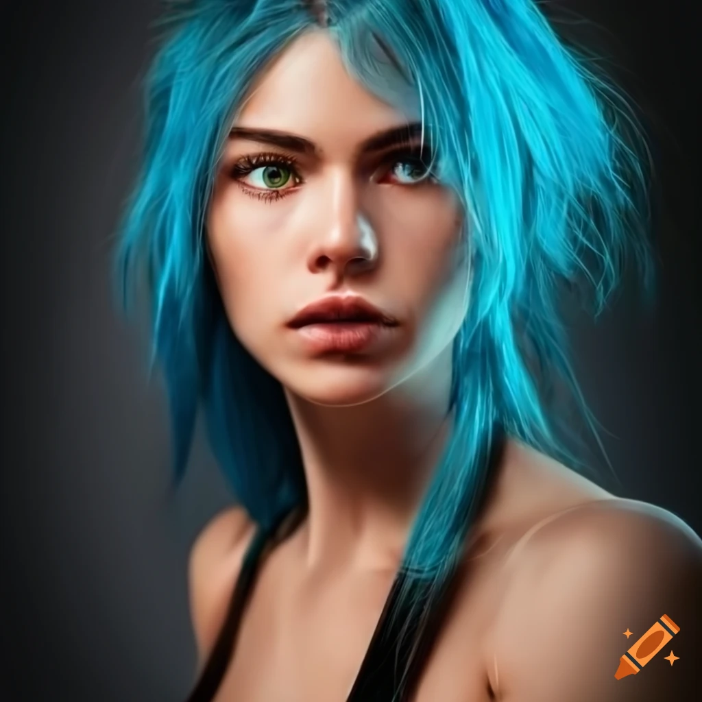 Portrait of a stunning female warrior with blue hair on Craiyon