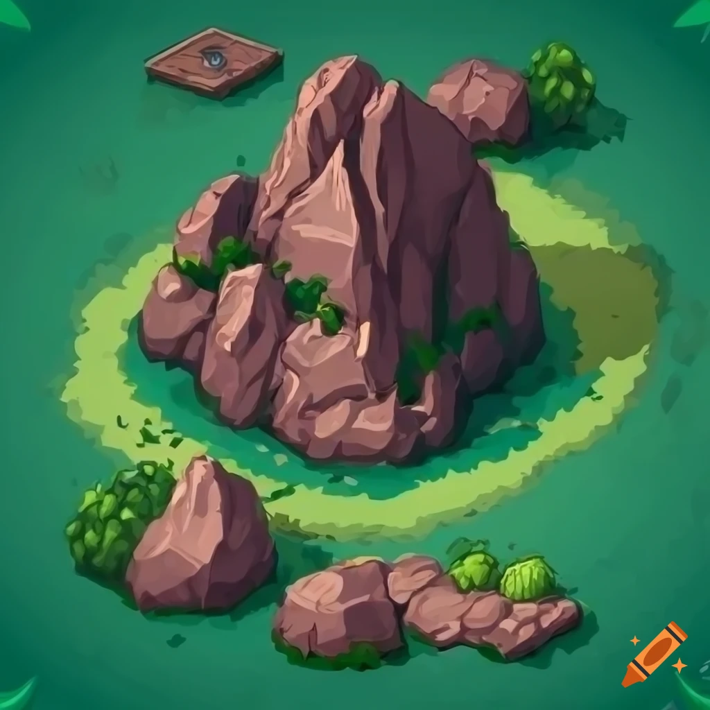 2d isometric game art of a giant garden boulder relic on Craiyon