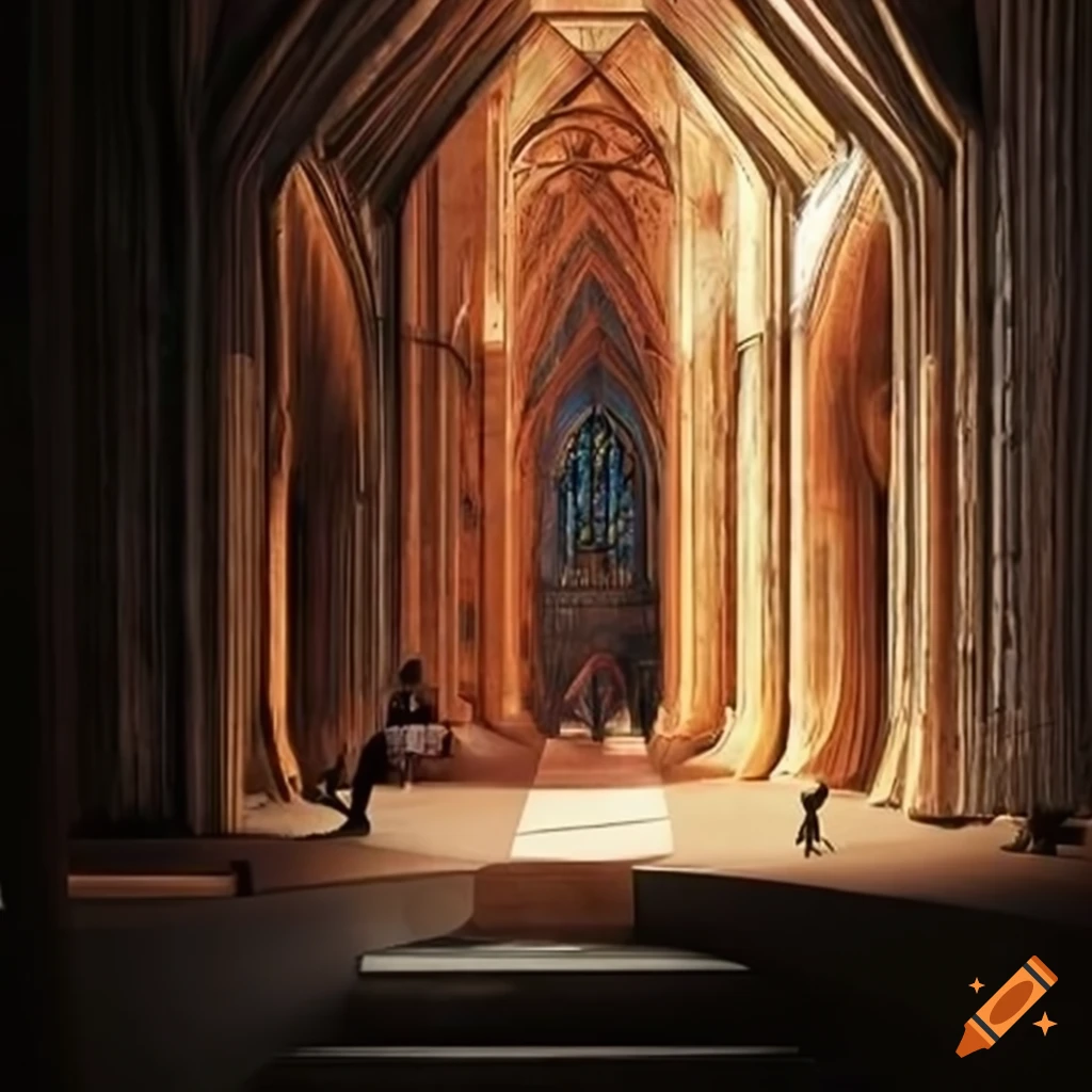 Illusory immersion architecture cabin with cathedral-like design on Craiyon