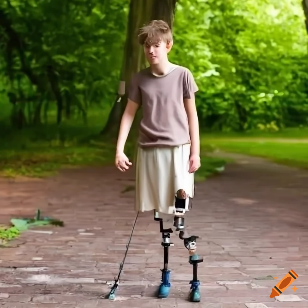 Portrait of a resilient teenage boy with prosthetic limbs on Craiyon