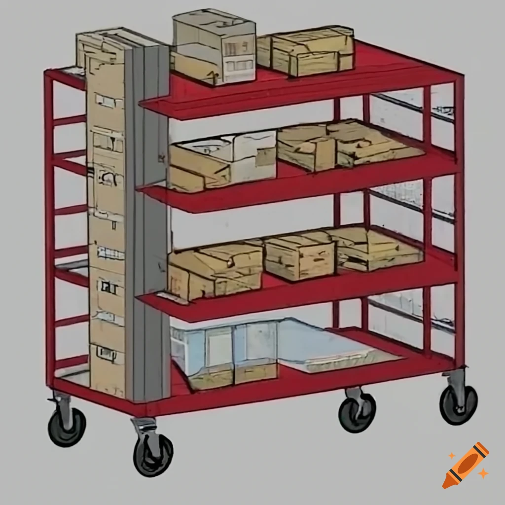 Cartoon image of a trolley with compartments on Craiyon